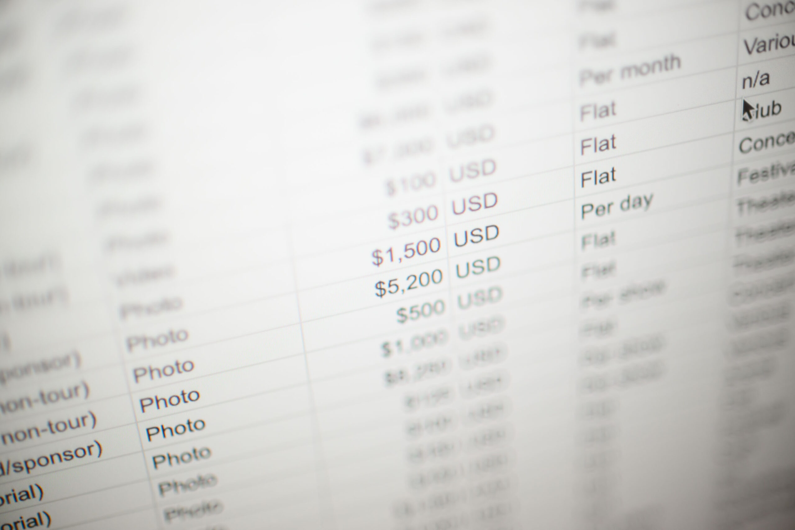 The Music Photography Rates & Pricing Spreadsheet